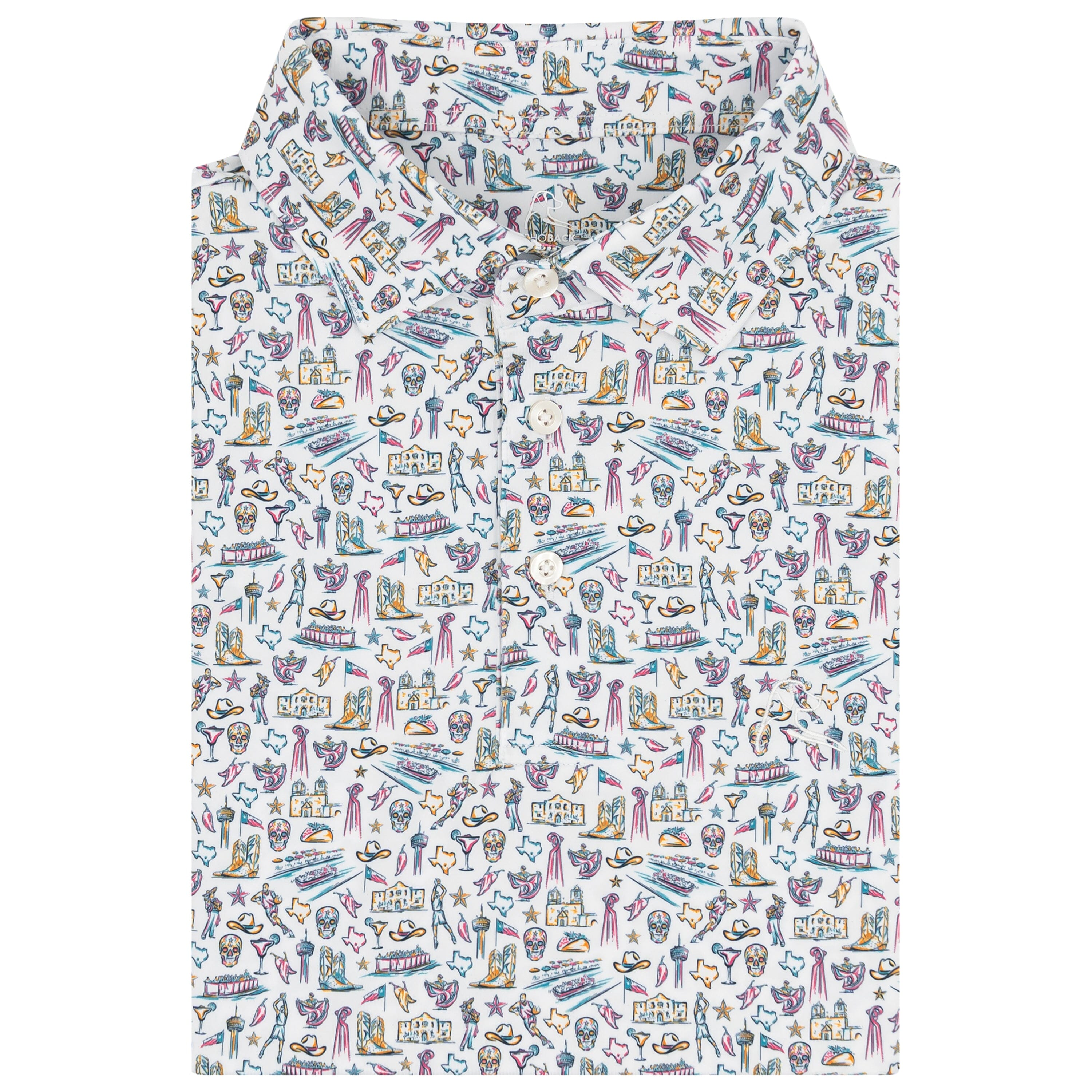 The Alamo City Performance Polo - White/Fleet Navy - TX | Rhoback – RHOBACK