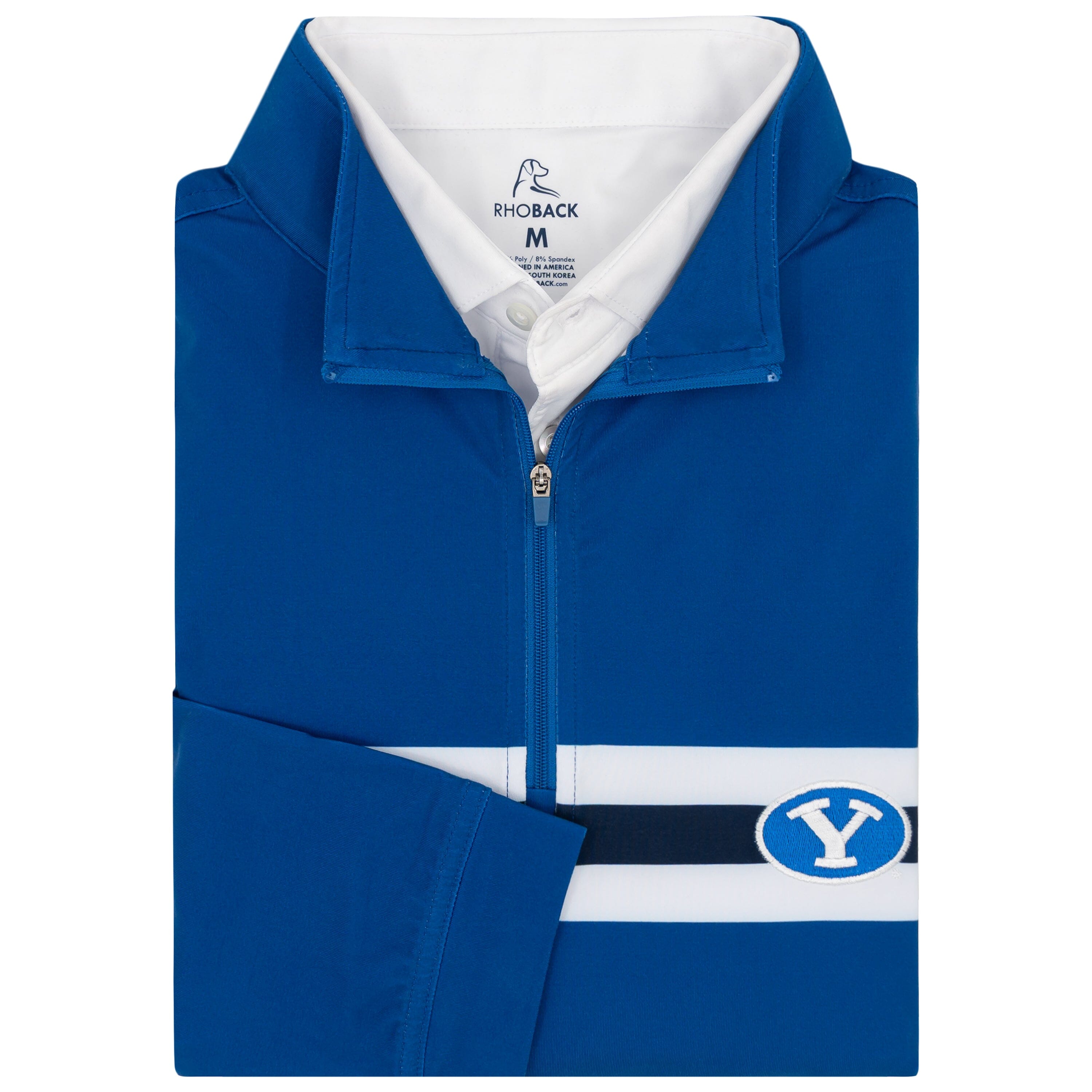 BYU Helmet Stripe Collegiate Q-Zip - Azure Blue/White | Rhoback – RHOBACK
