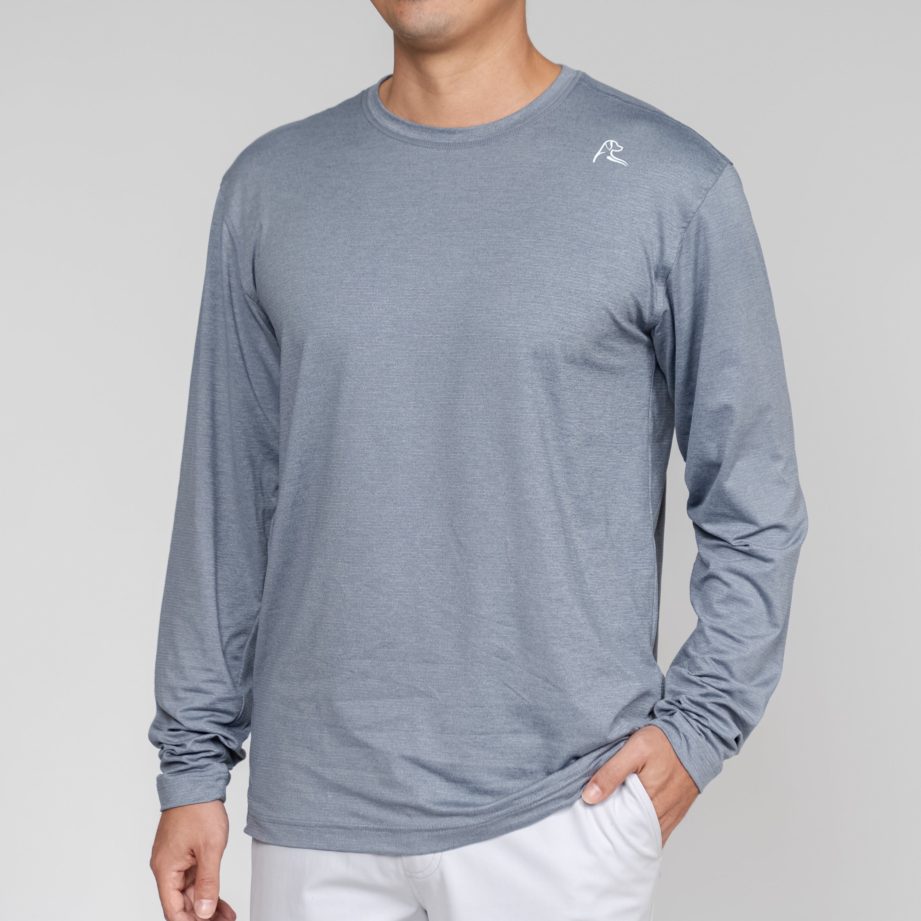 Blitz Tech Long Sleeve Tee - Heather Shadow Blue | Rhoback – RHOBACK