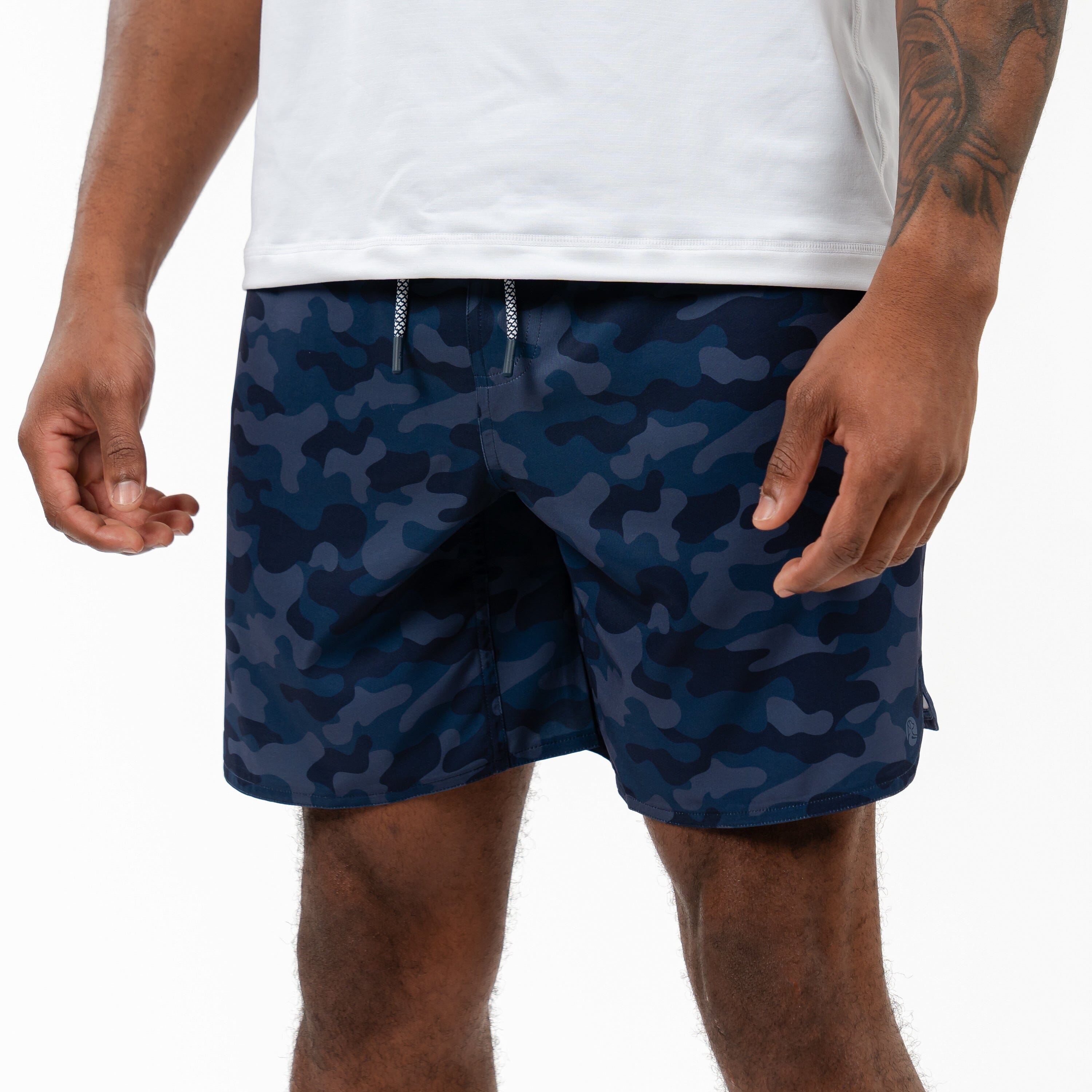 Grit Gym Short - 7" - The Barracks Camo - Fleet Navy | Rhoback – RHOBACK