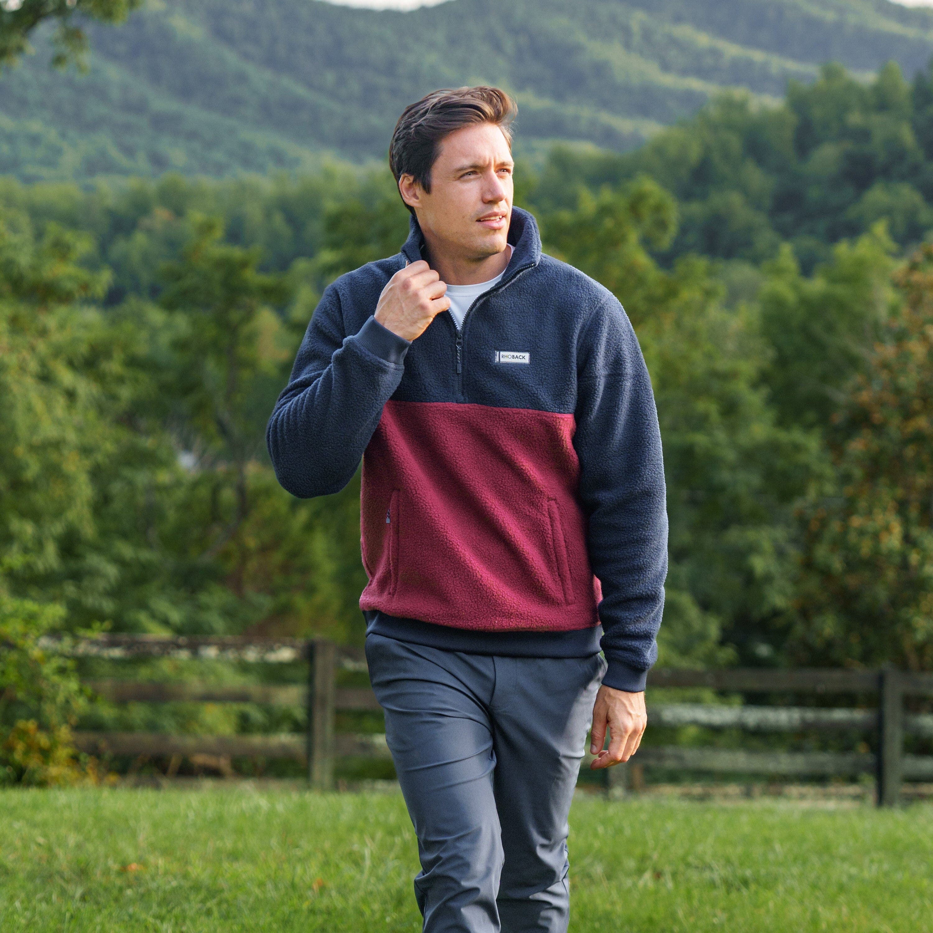 Summit Fleece Pullover - Colorblock - Fleet Navy/Burgundy | Rhoback ...